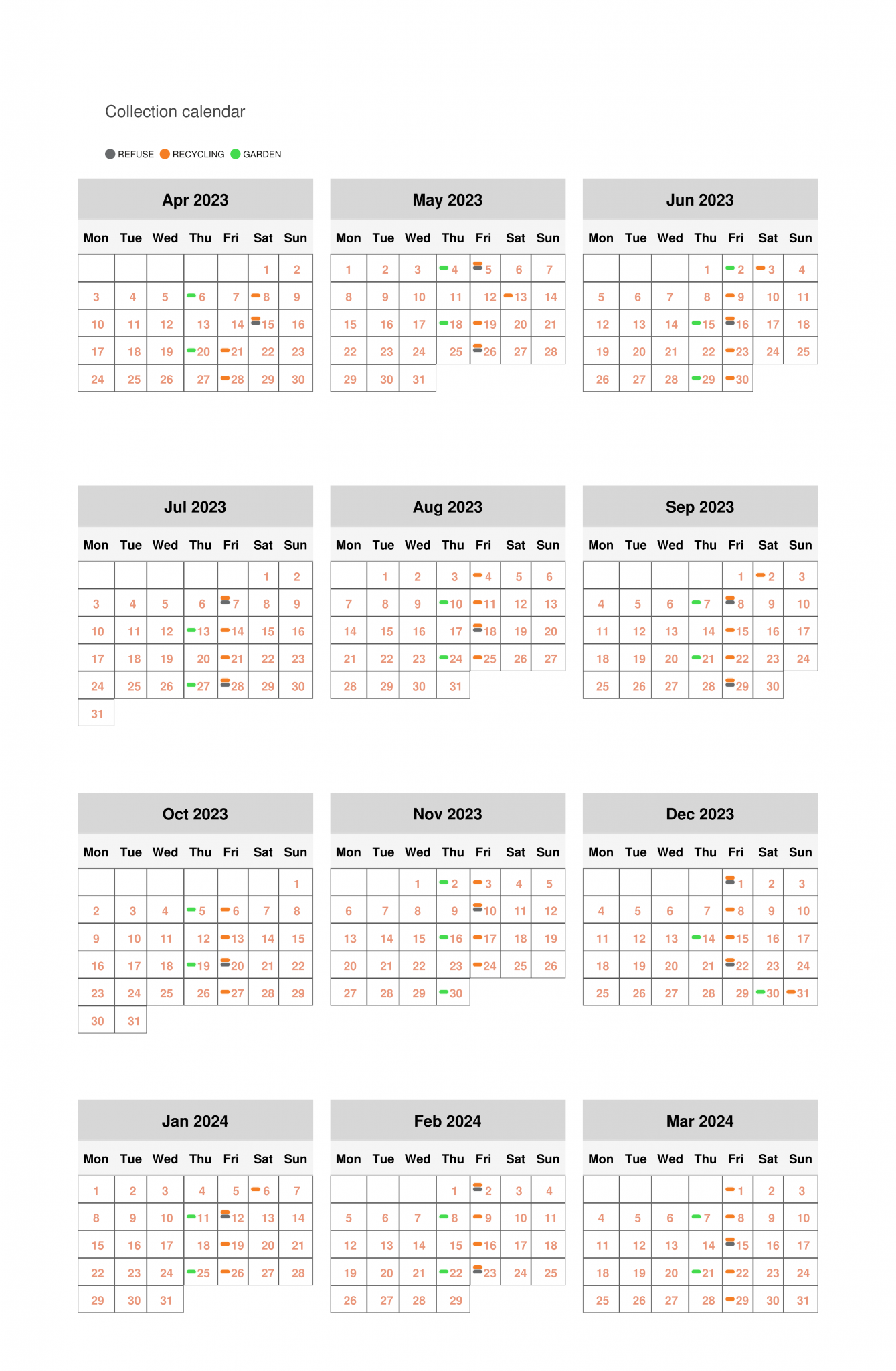Recycling and Refuse Collection dates 2023 to 2024 - Stogursey Online